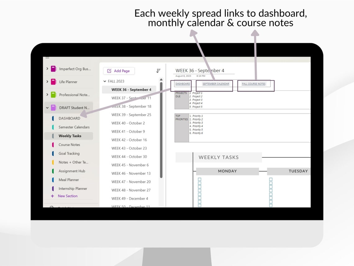 STUDENT Onenote Planner for School, Student Onenote Template, Onenote ...