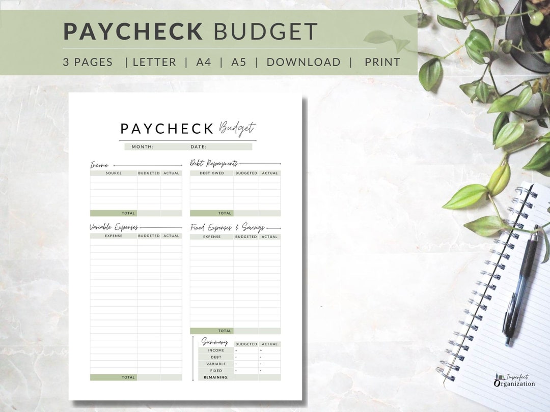Paycheck Budget Planner: Income Budget Tool Printable (A4, A5, Letter ...