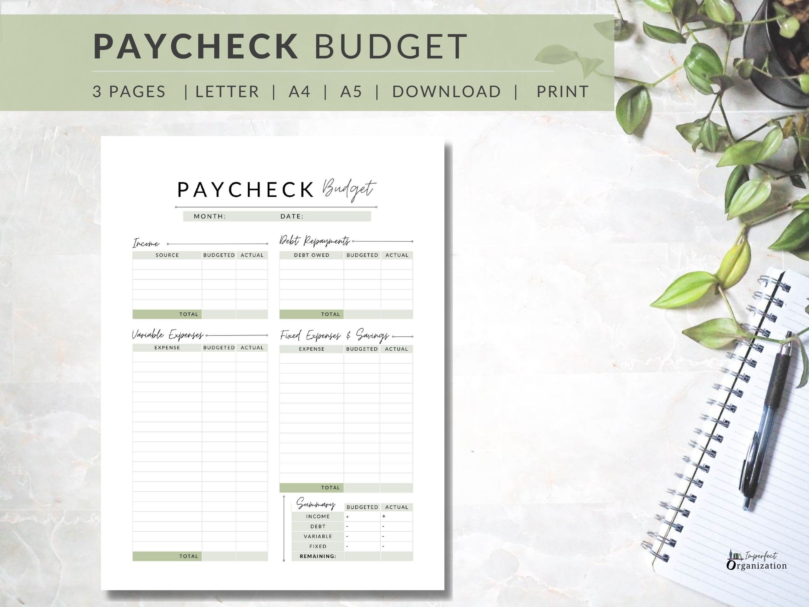 Paycheck Budget Planner Sheets — Imperfect Organization