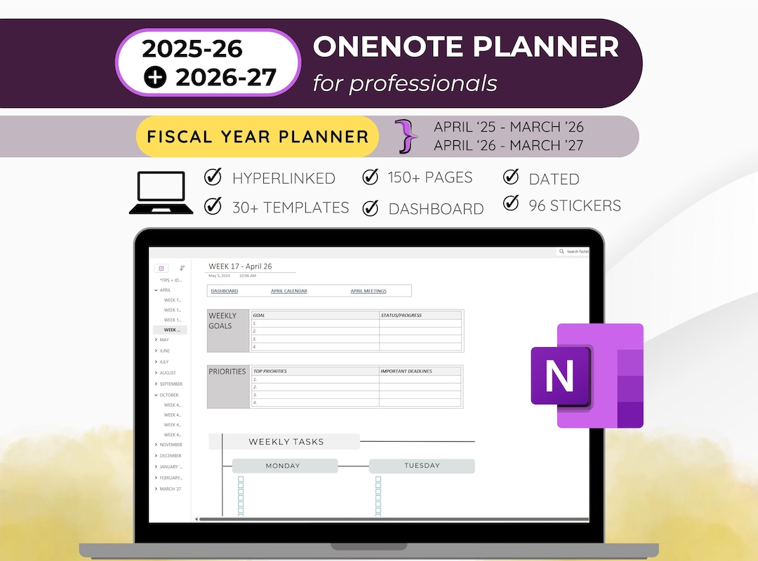 2025-2027 Onenote Planner Template: Professional Task Tracker (digital ...