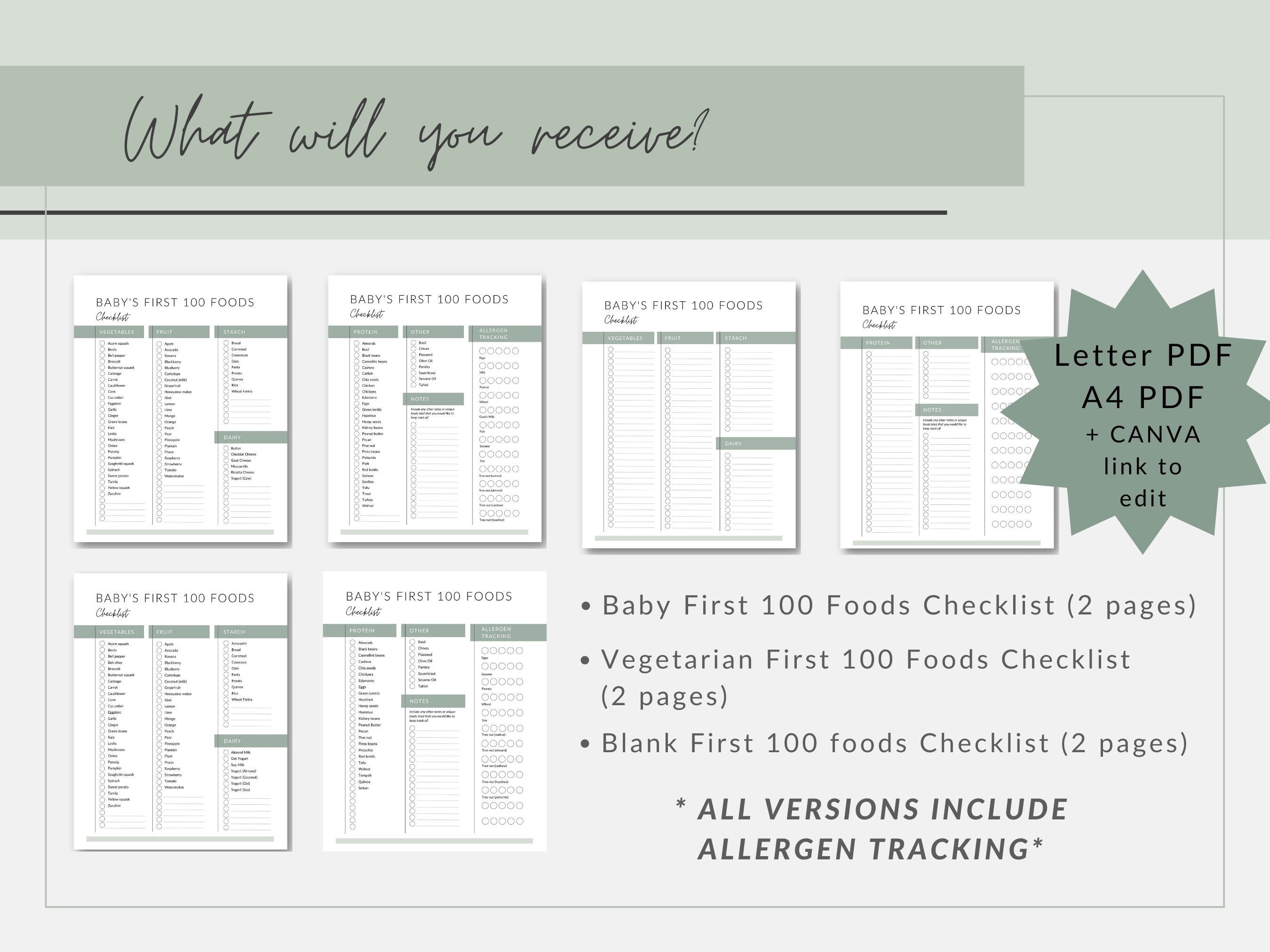 Baby's First 100 Foods Bundle | PRINTABLE Baby Led Weaning Food Intro ...