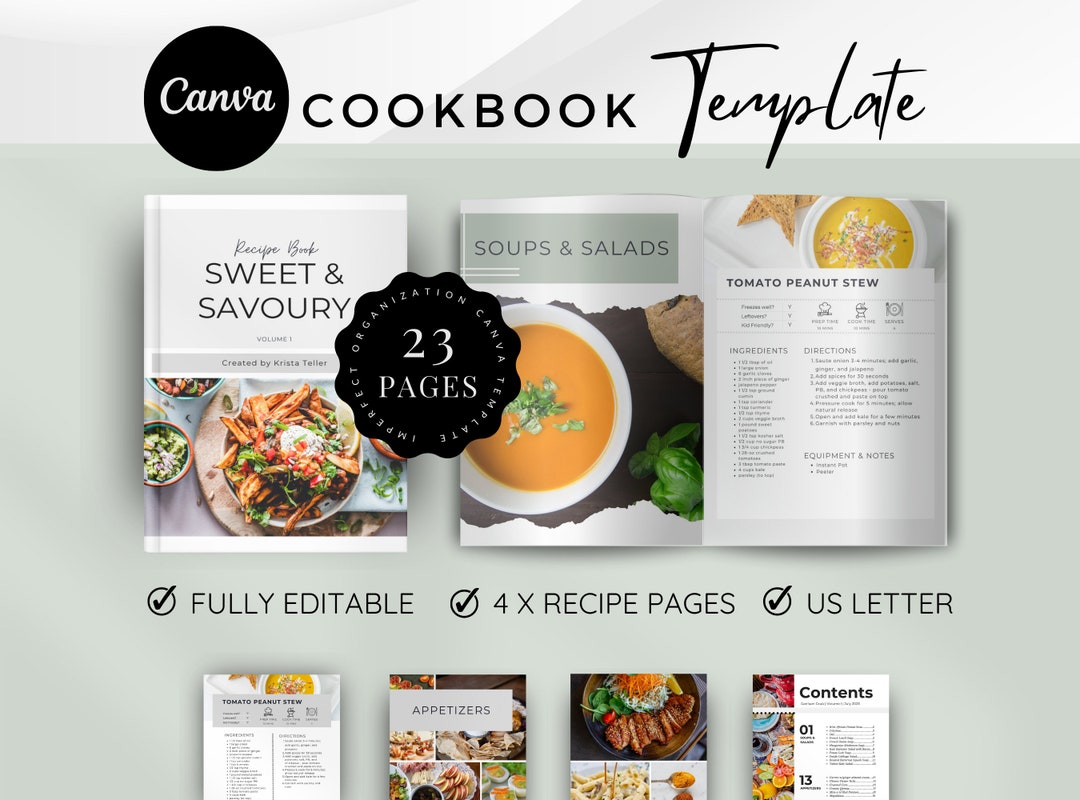 Cookbook Template, Simple Recipe Book Template, Canva Template ...
