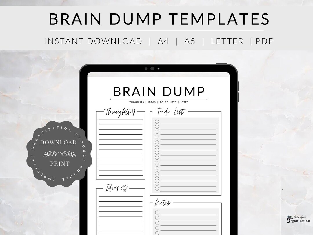 Brain Dump PDF Printable | A4, A5, Letter Brain Dump Templates | to Do ...
