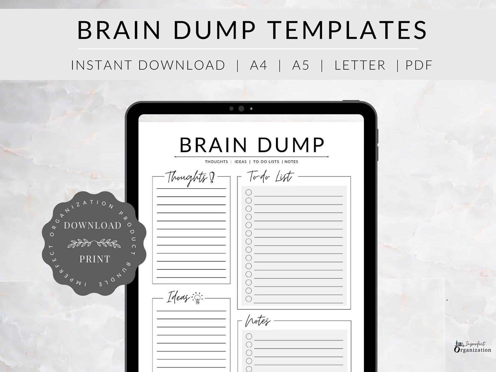 Brain Dump PDF Printable | A4, A5, Letter Brain Dump Templates | to Do ...