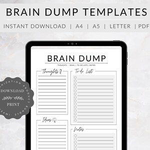 Brain Dump PDF Printable | A4, A5, Letter Brain Dump Templates | to Do ...