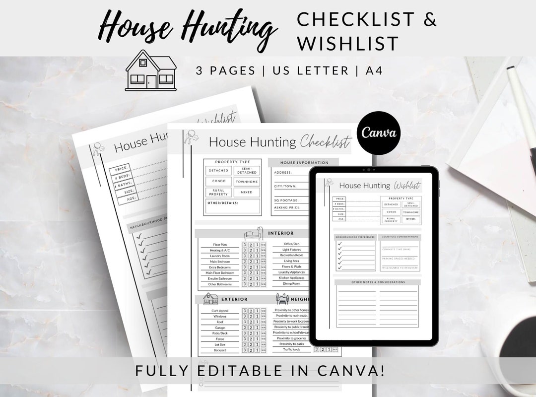 House Hunting Checklist: Printable Home Buyer Wishlist (CANVA Template ...