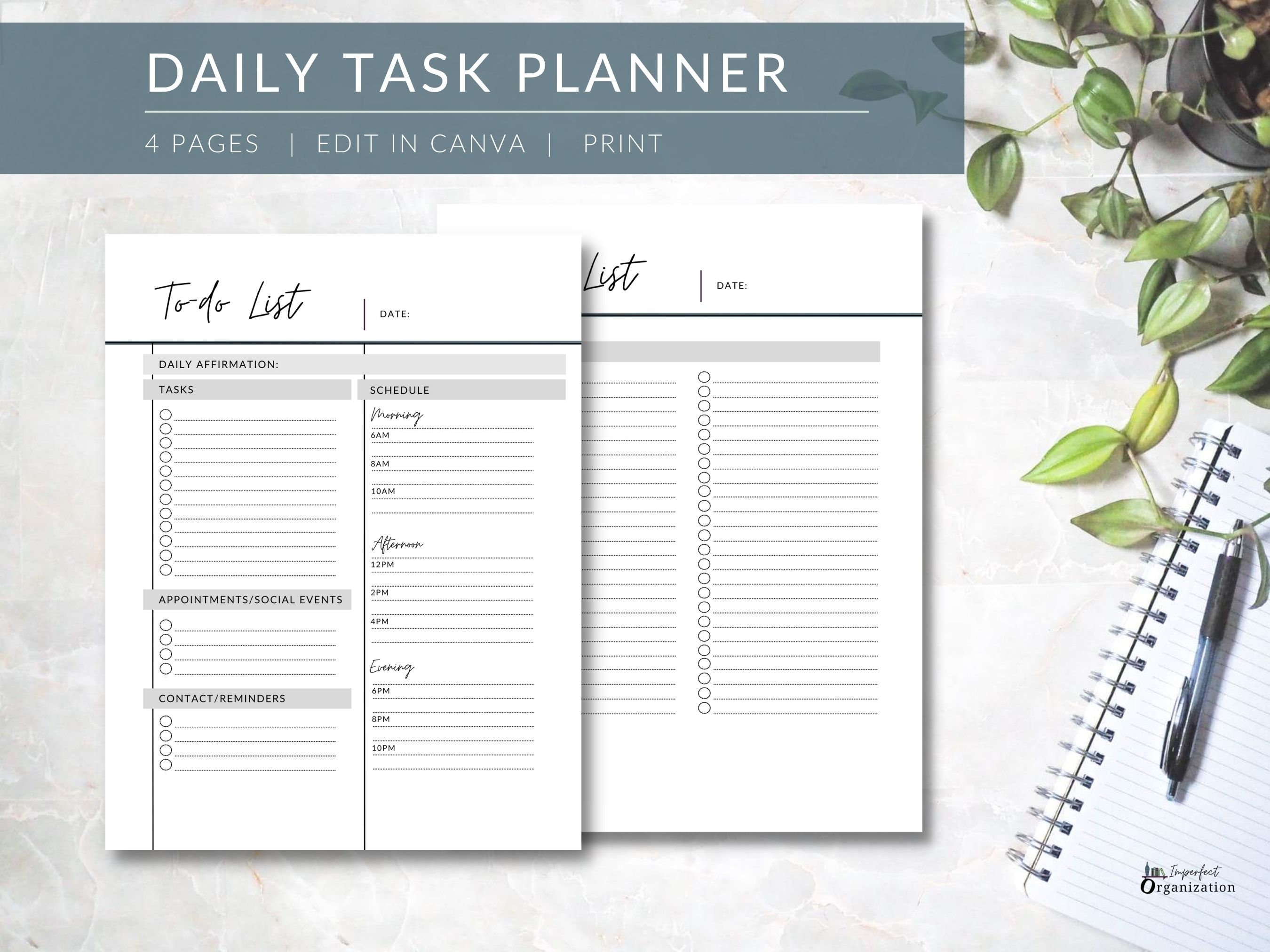 Minimalist Daily Task Planner: Editable To-do List (CANVA, PDF) - Etsy