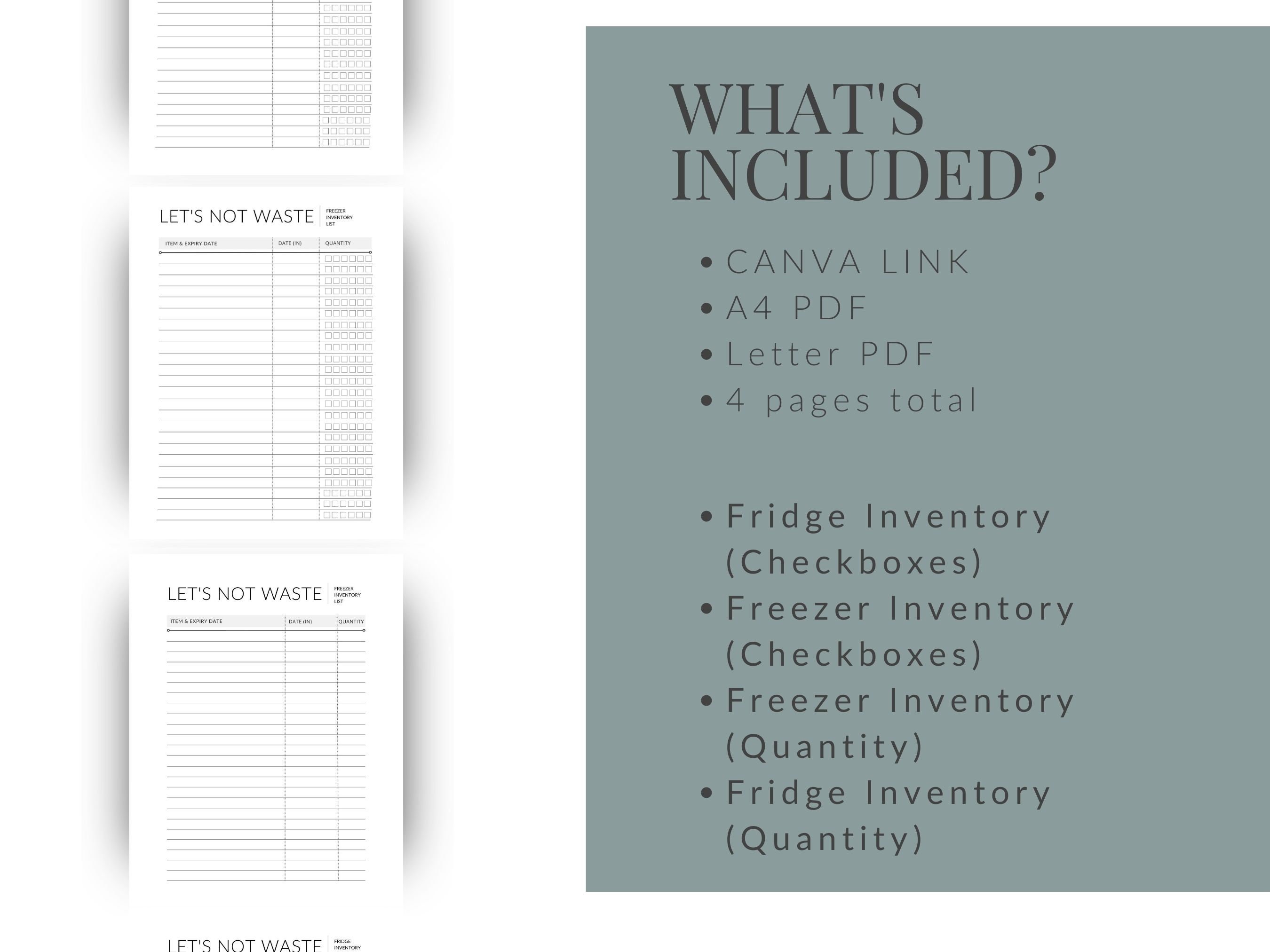 Freezer Inventory List, Fridge Inventory List, Printable Freezer ...