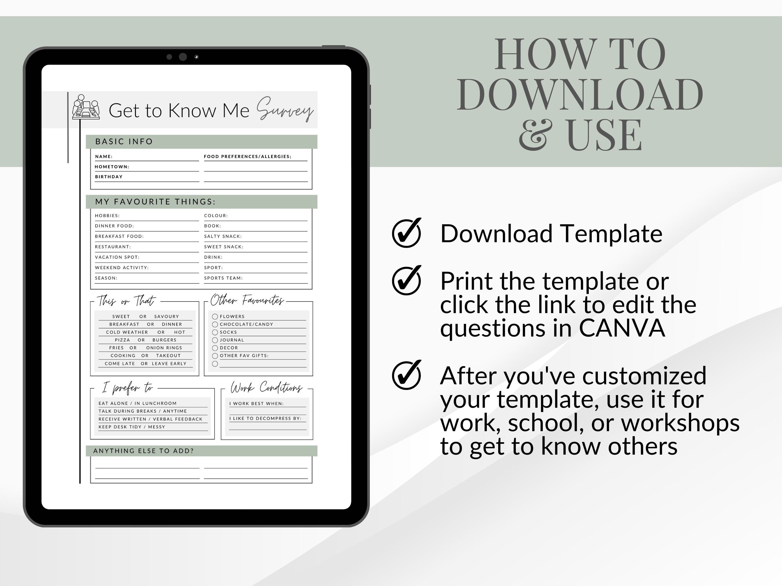All About Me Survey, Get to Know You Questions, Coworker Questions ...