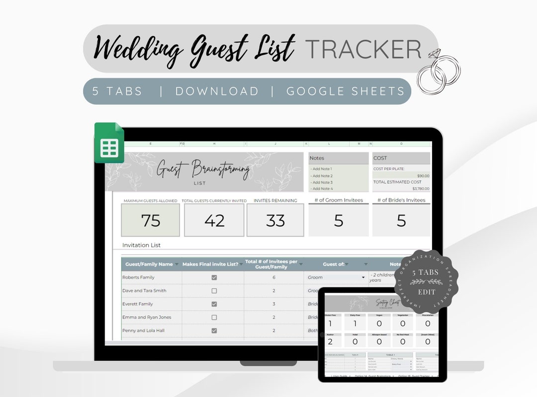 Wedding Guest List Tracker: Google Sheets Planner (digital Download) - Etsy