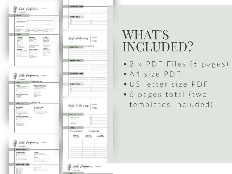 Birth Plan Template, Birth Preferences Checklist, Labour and Delivery ...