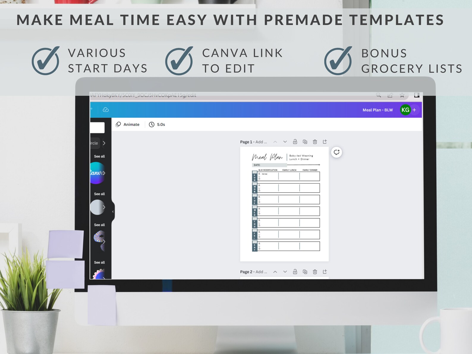 Baby-led Weaning Meal Planner, Printable Meal Plan Template, Daily Meal ...