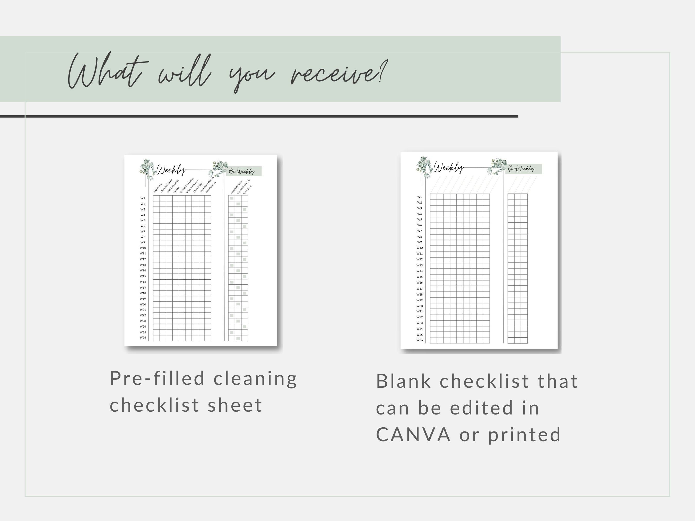 Weekly Cleaning Checklist Template — Imperfect Organization