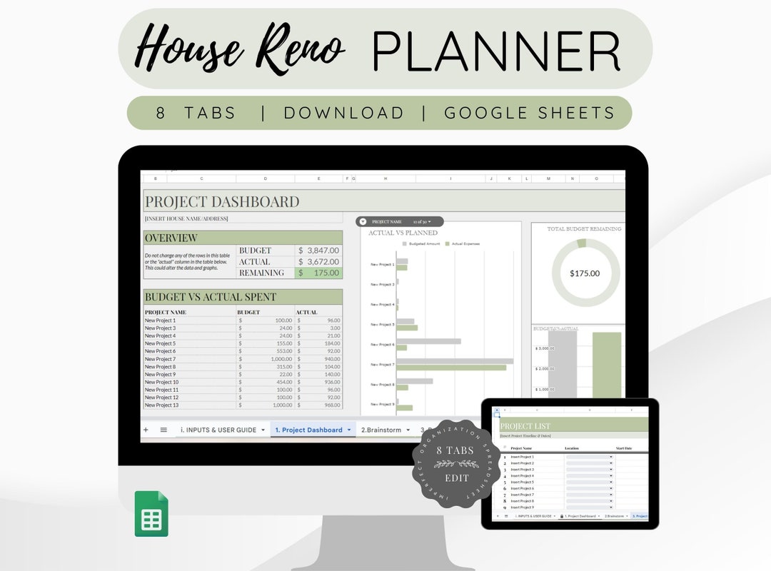 Home Renovation Planner: Google Sheets Budget Tracker (digital Download) - Etsy