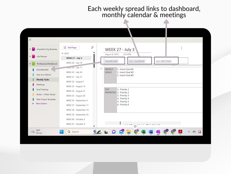 Onenote Planner for Work, Professional Onenote Template, Onenote ...