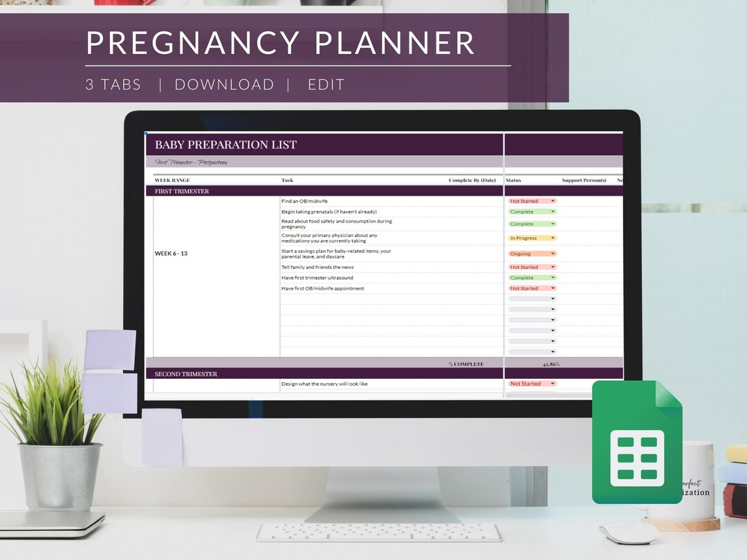 Pregnancy Planner Spreadsheet: Editable Baby Checklist (google Sheets ...