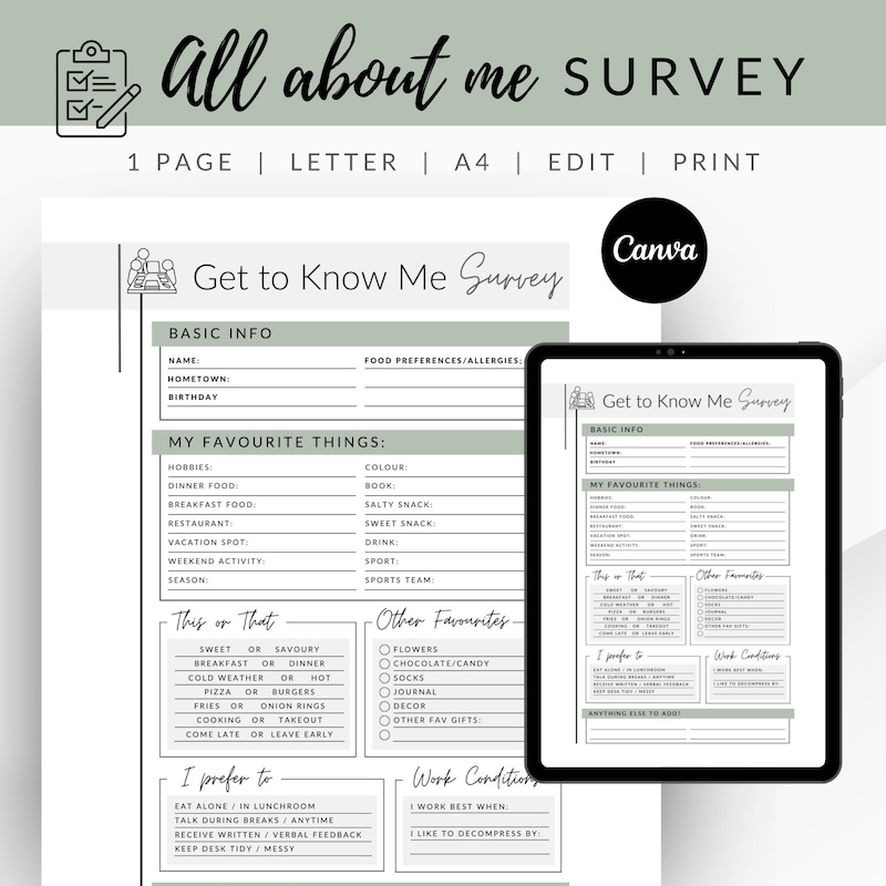 Get to Know You Template - Etsy