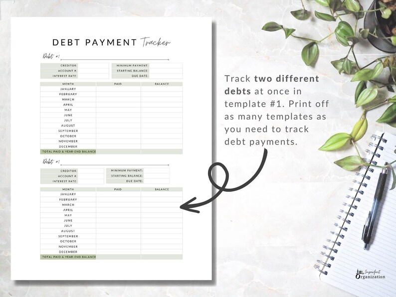 Debt Payment Tracker, Printable Debt Payment Chart, Debt Free Planner ...