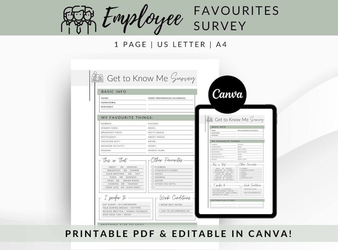 Employee Favourites Survey, Coworker Question Survey Printable ...