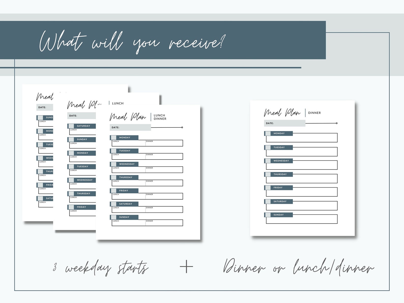 Meal Planner Printable Family Meal Planner Lunch & Dinner Meal Planner ...