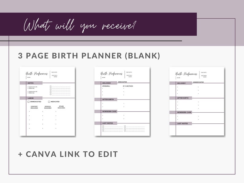 Birth Preferences Bundle Birth Plan Bundle Birth Preferences Template ...
