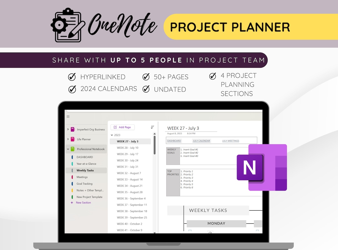 Project Planner for Onenote, Project Management Template, Work From ...