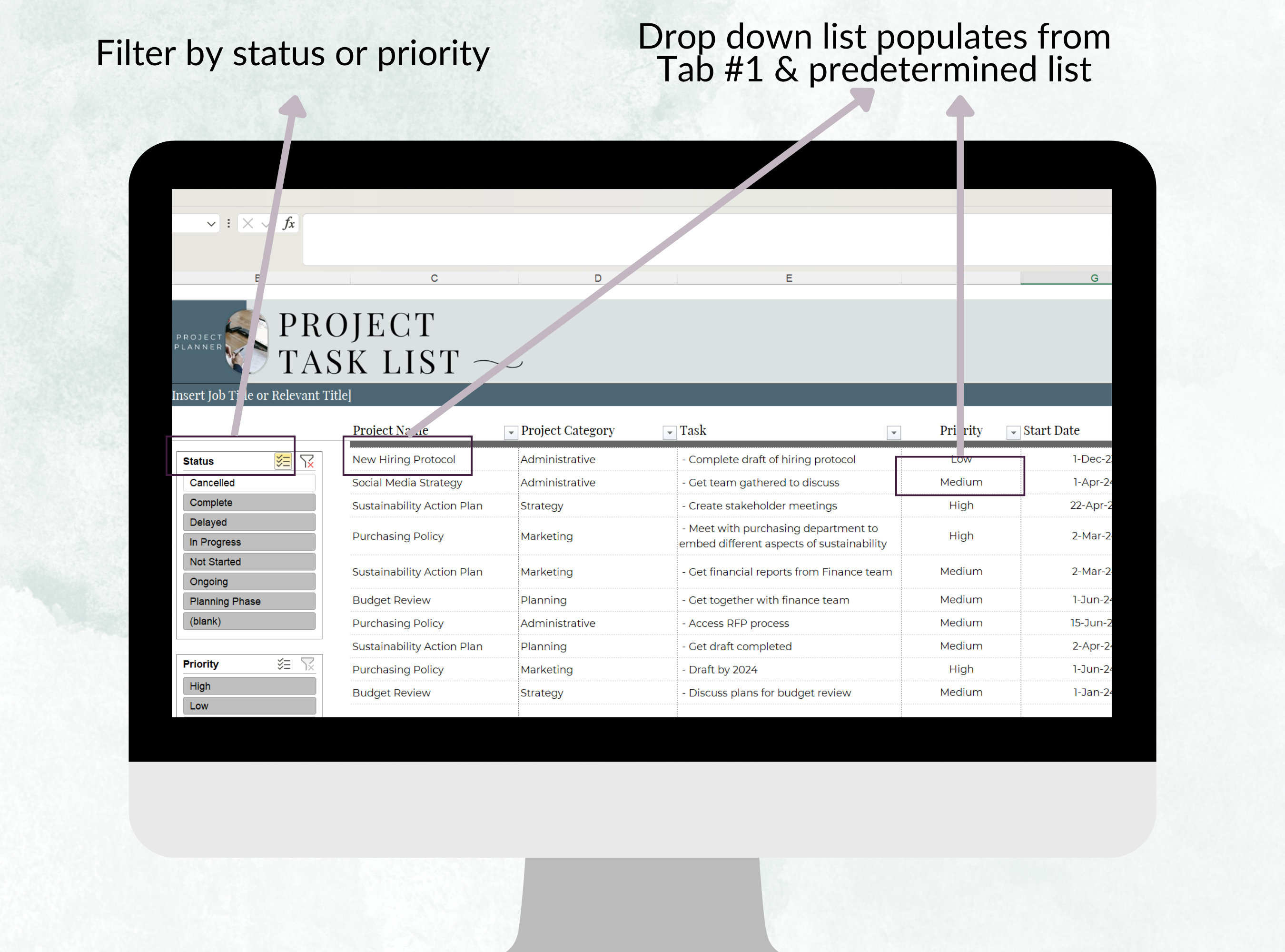 Excel Project Task Planner — Imperfect Organization