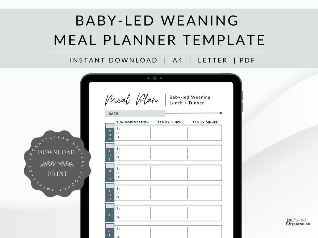 Baby-led Weaning Meal Planner, Printable Meal Plan Template, Daily Meal ...