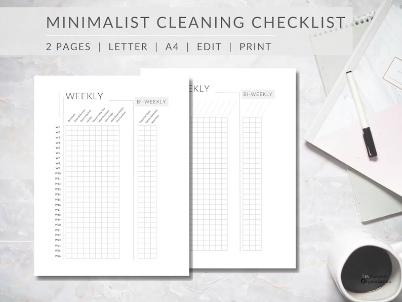Minimalist Weekly Cleaning Checklist | PRINTABLE Cleaning Schedule ...