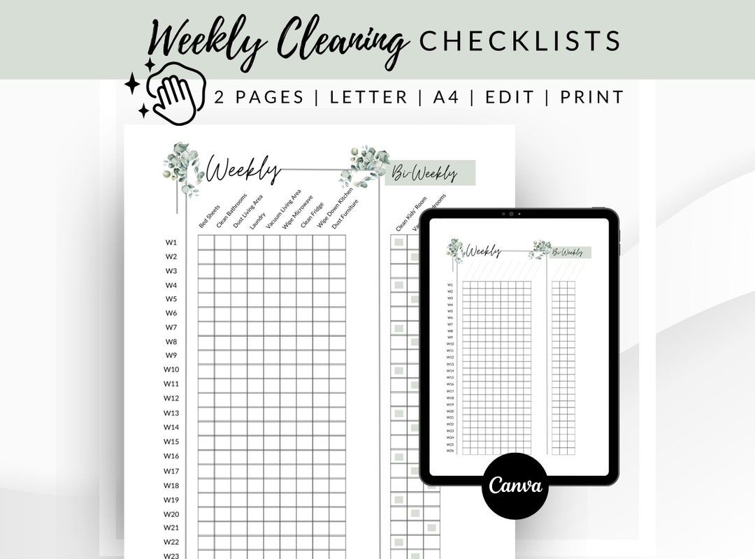 Weekly Cleaning Checklist | Editable Cleaning Schedule | Family ...