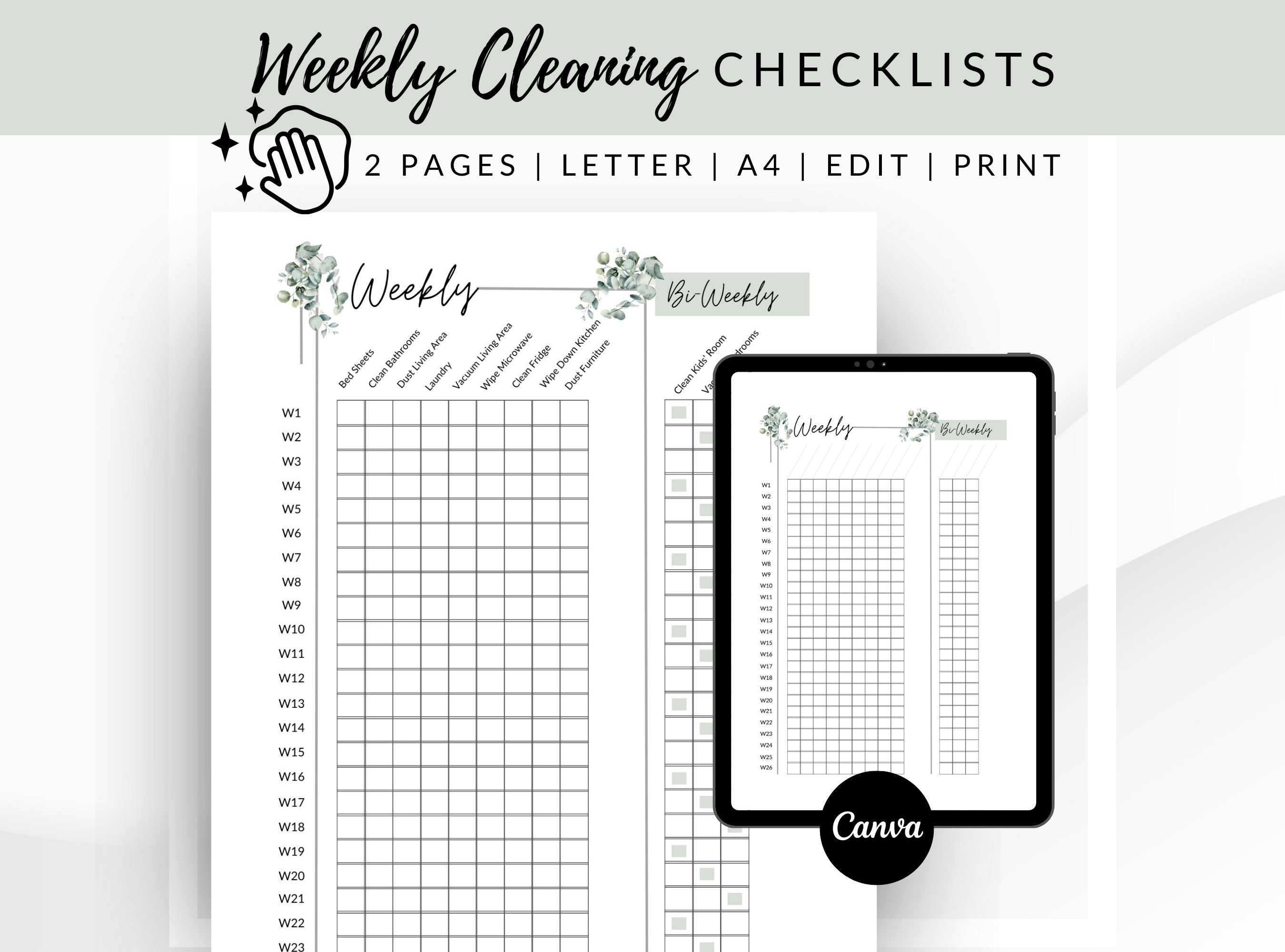 Weekly Cleaning Checklist Template — Imperfect Organization