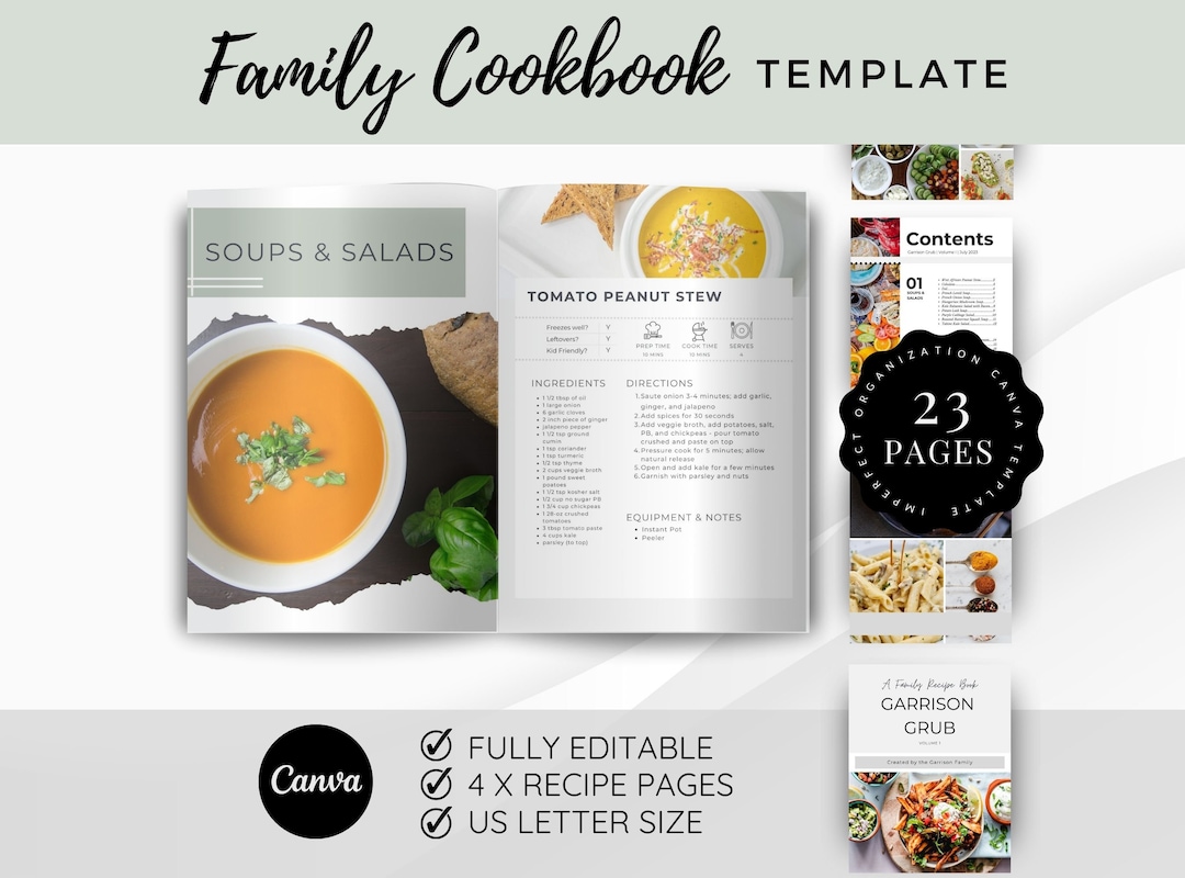 Family Recipe Book Template: Editable Cookbook Binder (US Letter) - Etsy