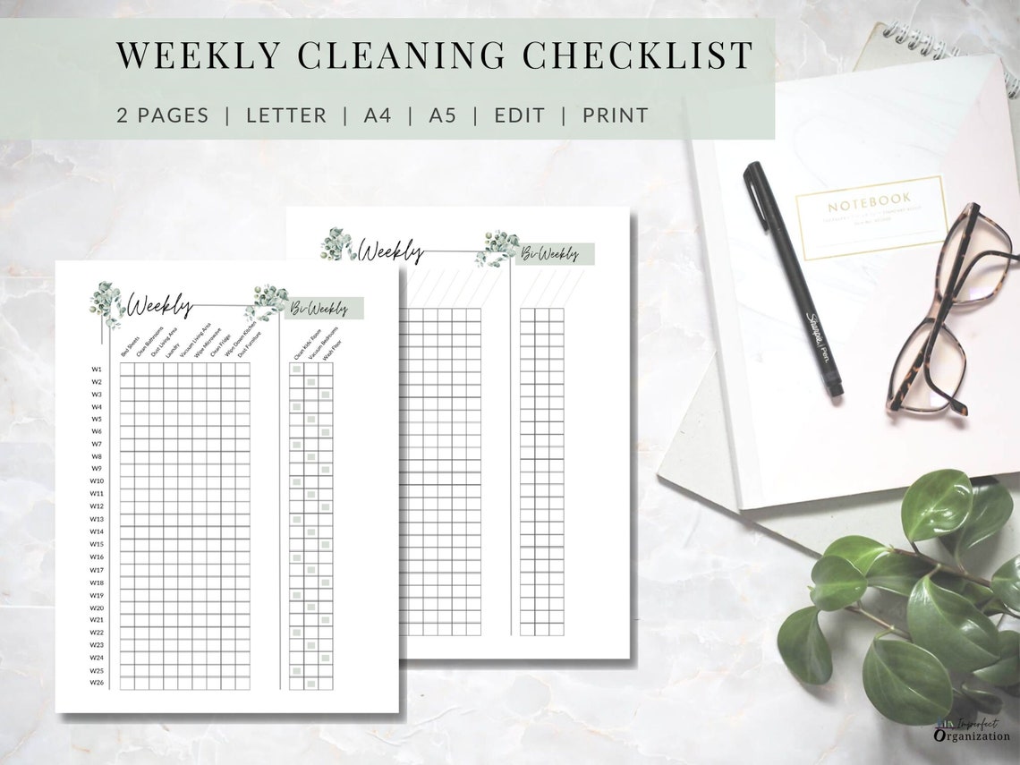 Weekly Cleaning Checklist PRINTABLE Cleaning Schedule EDITABLE Cleaning ...