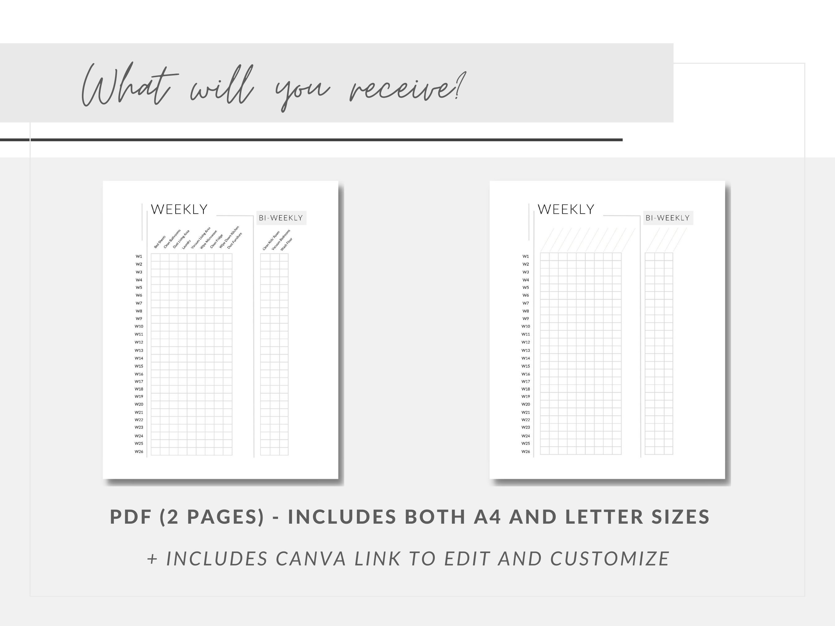 Minimalist Cleaning Checklist | Weekly, Bi-weekly Schedule (printable ...