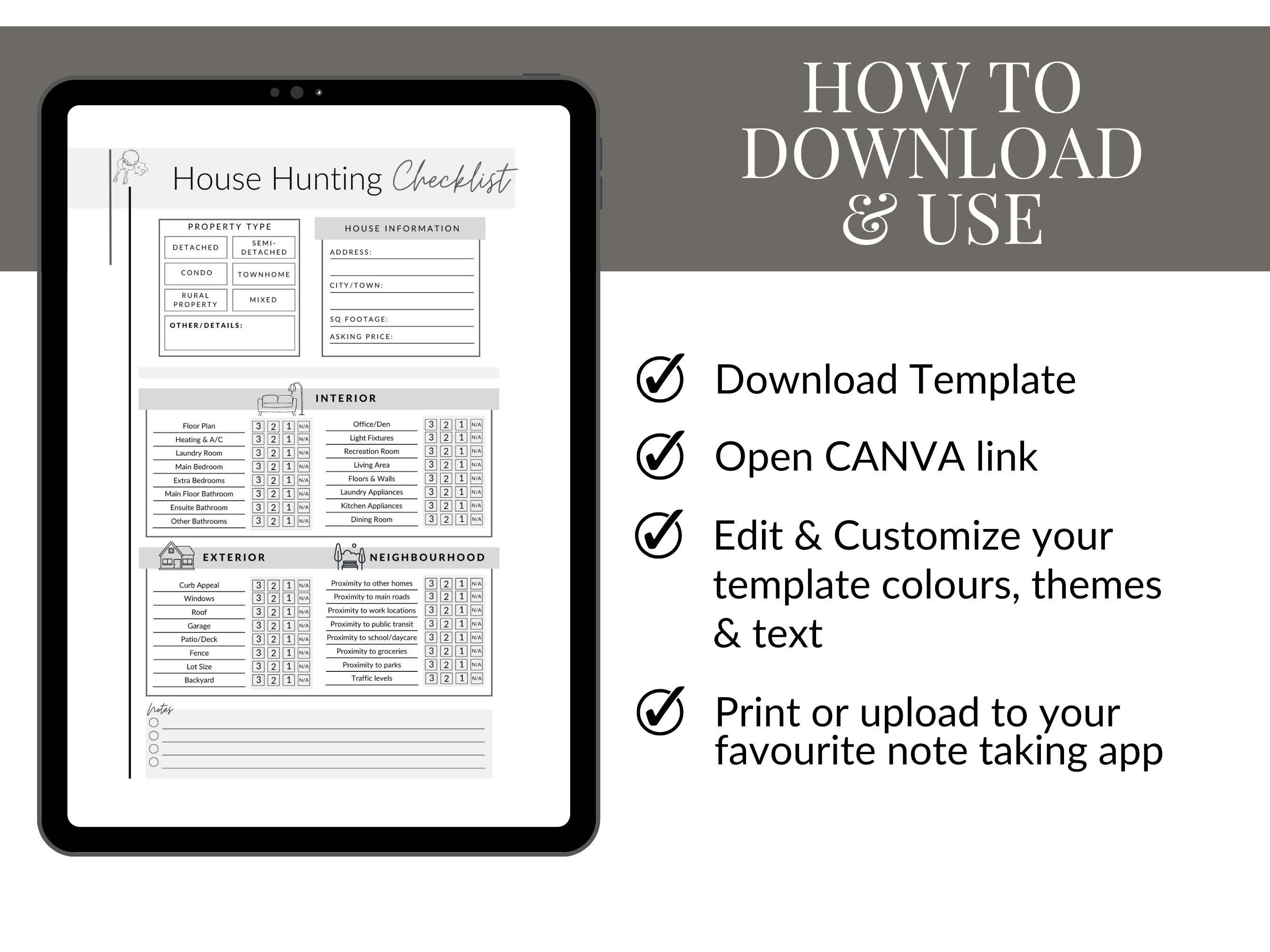 House Hunting Checklist: Printable Home Buyer Wishlist (CANVA Template ...