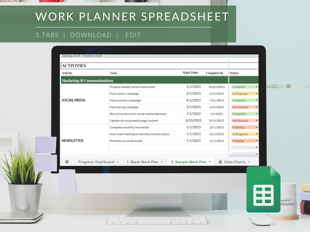 Work Planner Spreadsheet: Project Management & Task Tracker (google ...