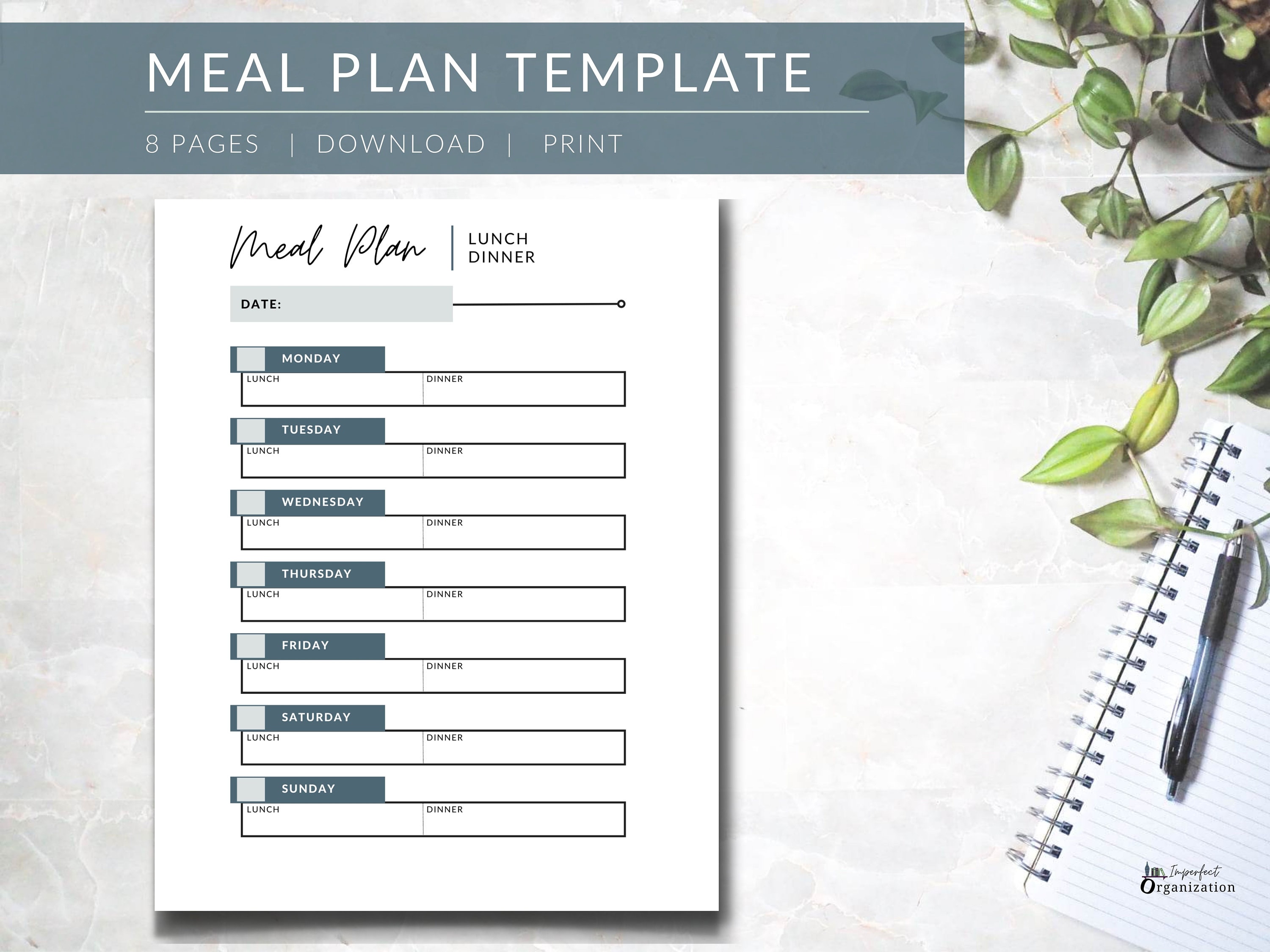Meal Planner Printable Family Meal Planner Lunch & Dinner Meal Planner ...