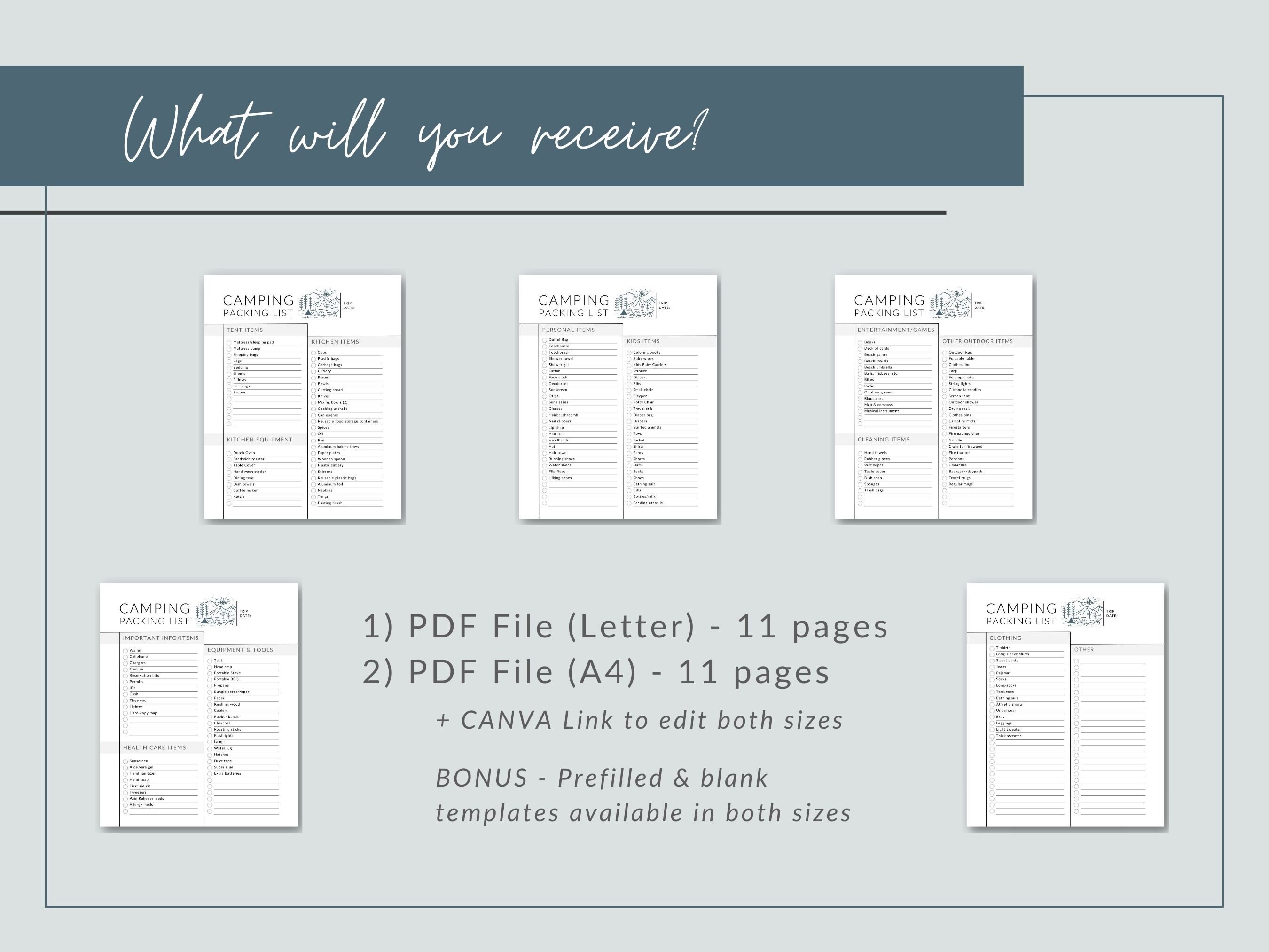 Camping Packing List | EDITABLE Camping Planner | Printable Camping ...