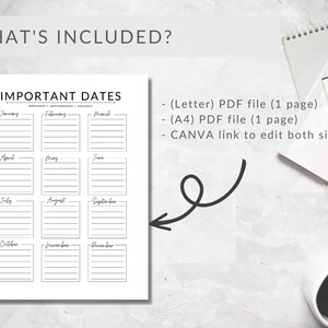 Important Dates Planner | EDITABLE Important Dates Template | PRINTABLE ...