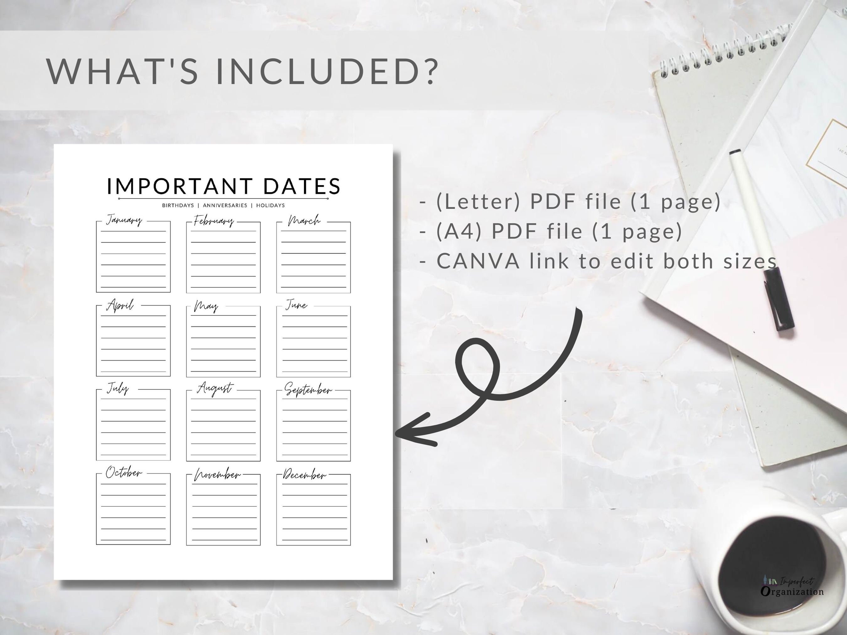Important Dates Planner | EDITABLE Important Dates Template | PRINTABLE ...