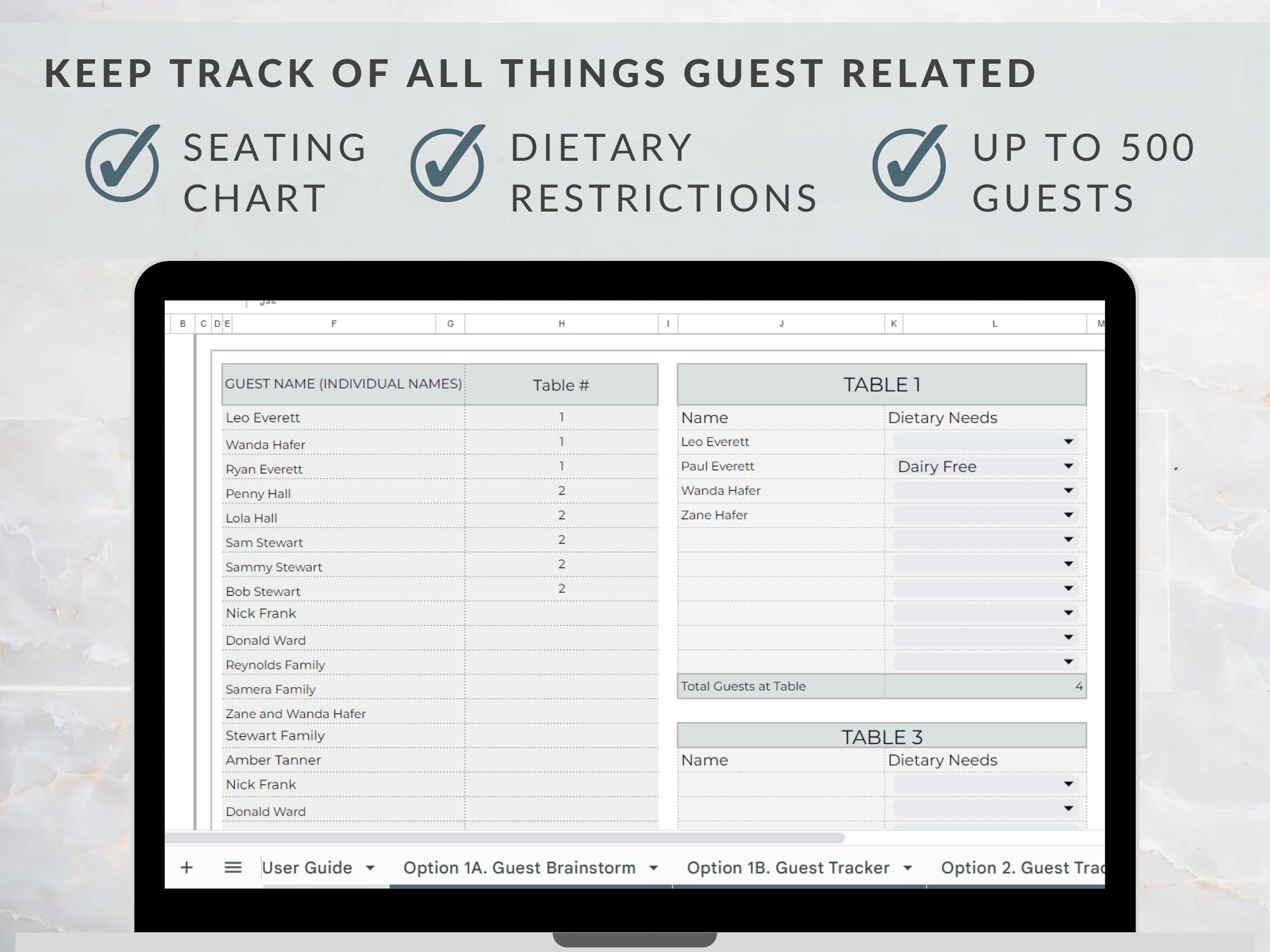 Wedding Guest List Tracker: Google Sheets Planner (digital Download) - Etsy