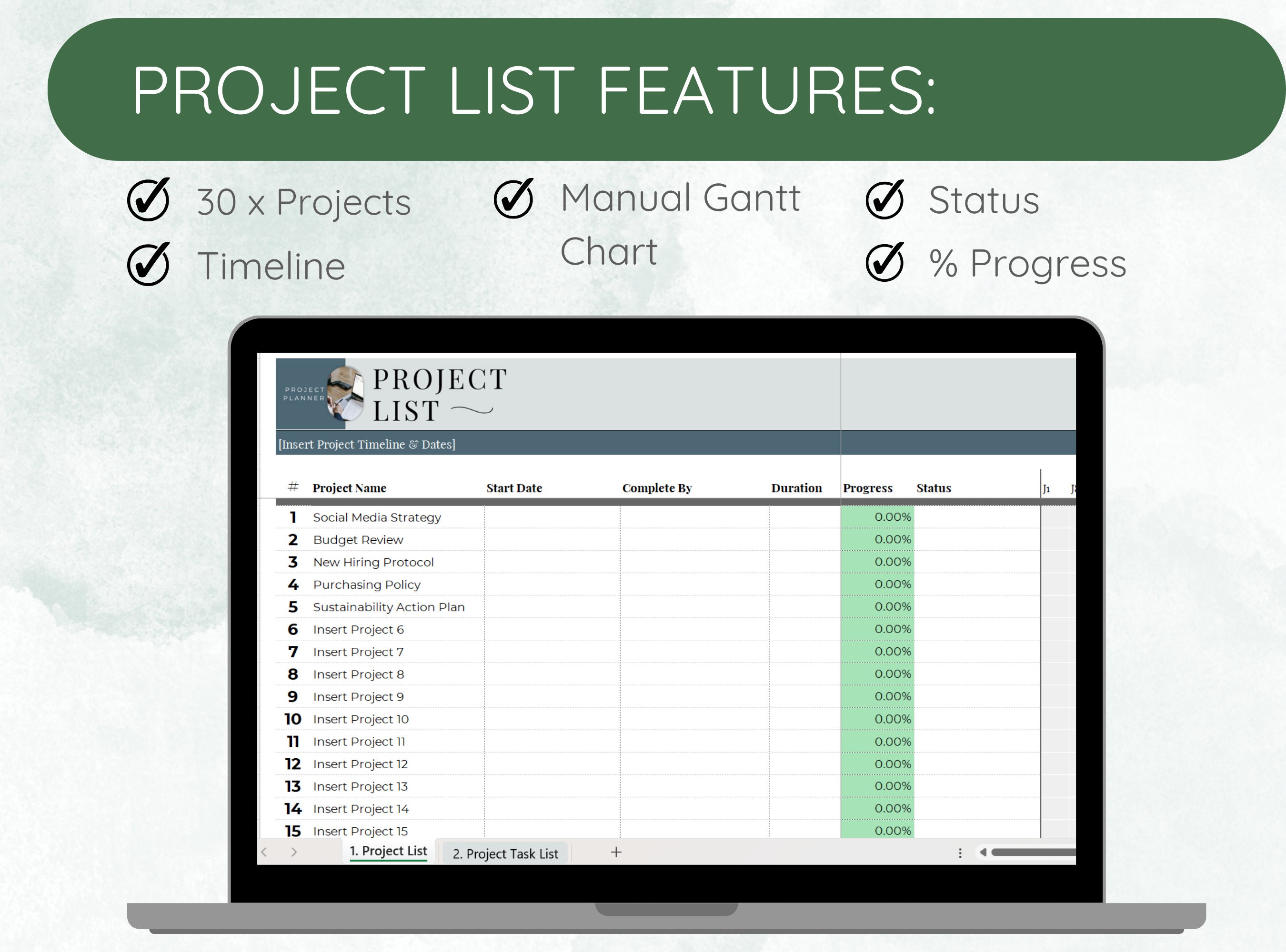 Project Task Planner, Excel Task Tracker, Project Management, Simple ...