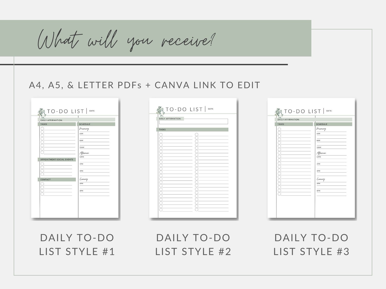 Greenery Daily Task Planner: Editable To-do List (letter, A4, A5 ...