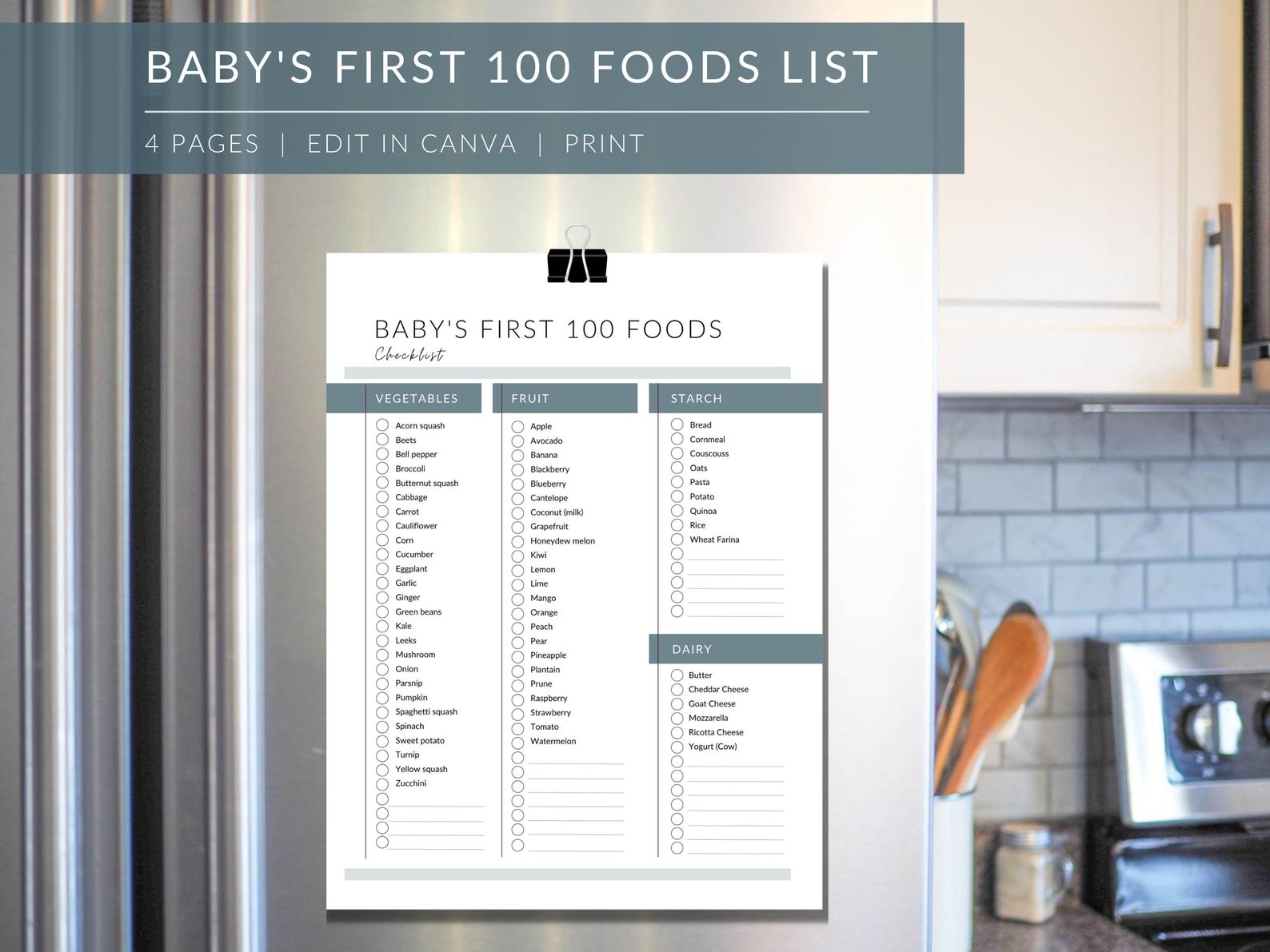 Baby First 100 Foods List | PRINTABLE Baby Led Weaning List | EDITABLE ...