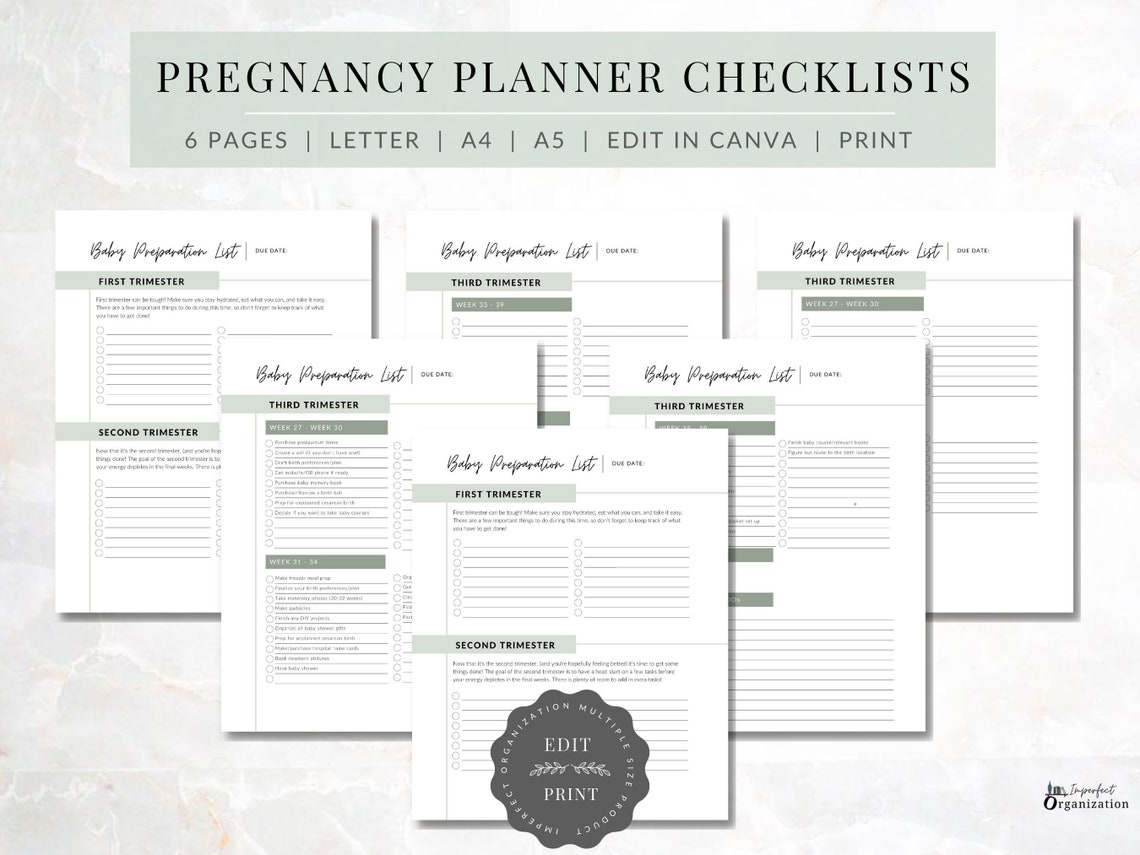 Pregnancy Planner Checklists PRINTABLE Pregnancy Task - Etsy