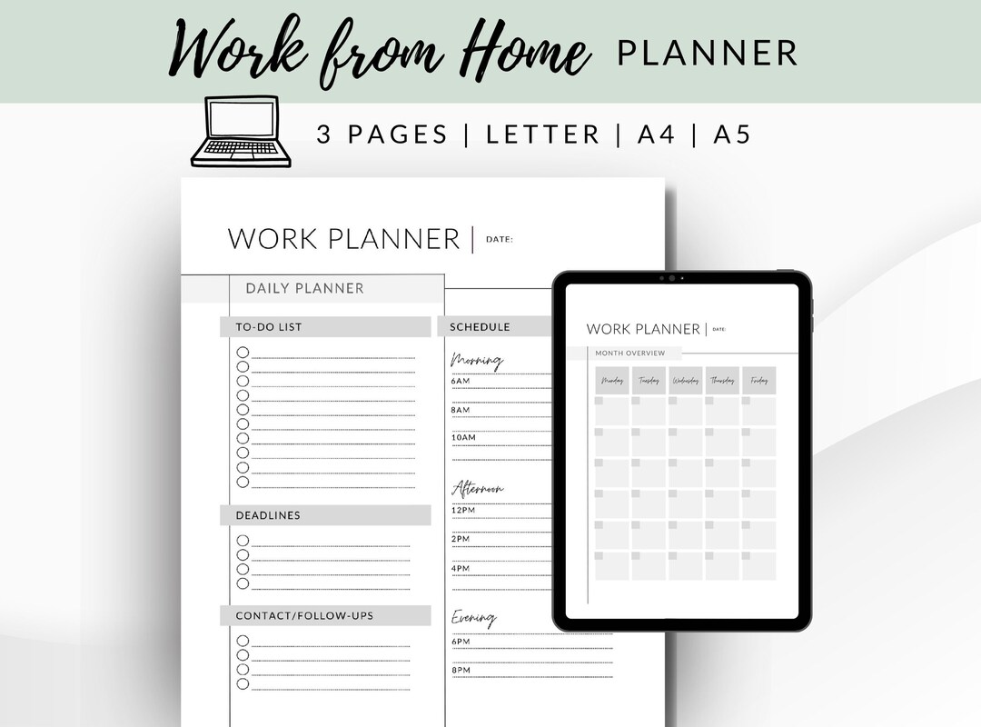 Work From Home Planner, Work Day Organizer, Work Daily Planner and List ...