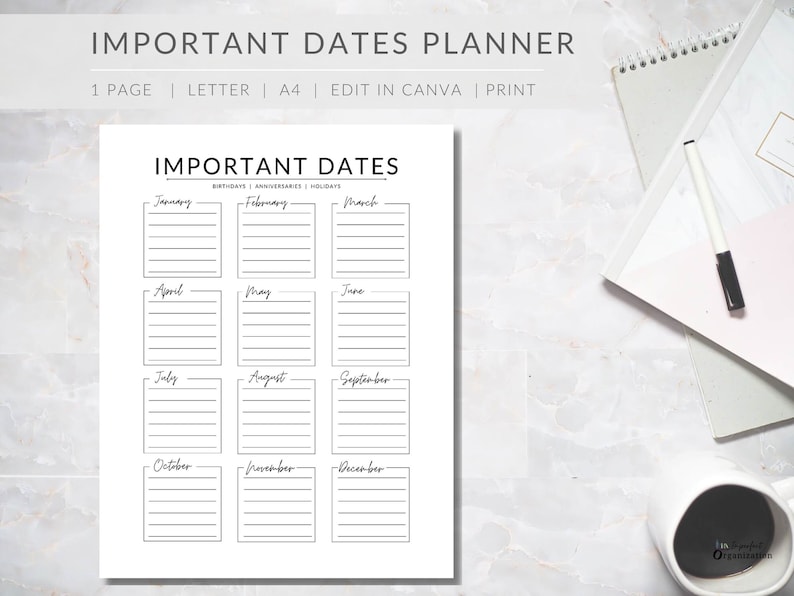Important Dates Planner | EDITABLE Important Dates Template | PRINTABLE ...