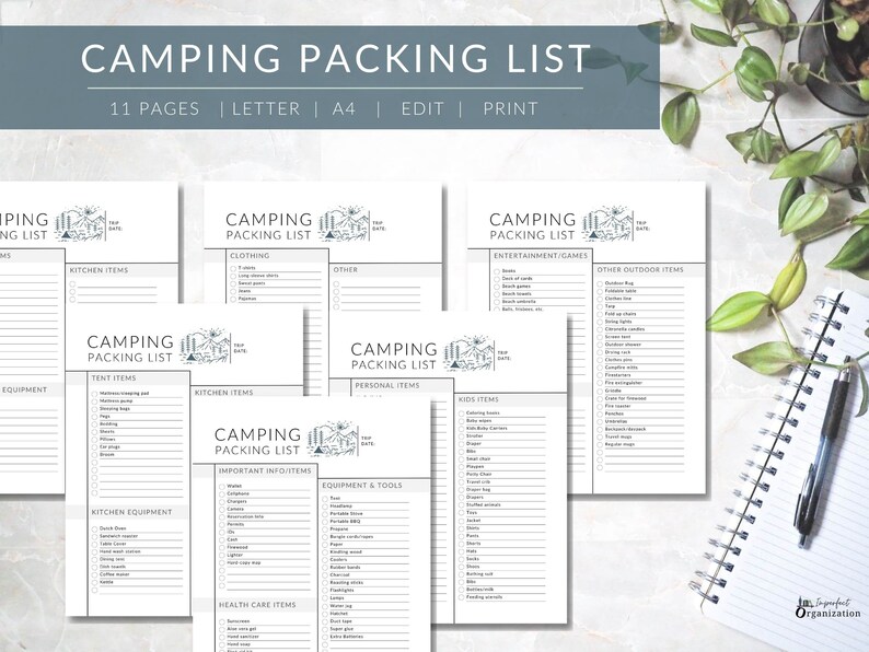 Camping Packing List | EDITABLE Camping Planner | Printable Camping ...