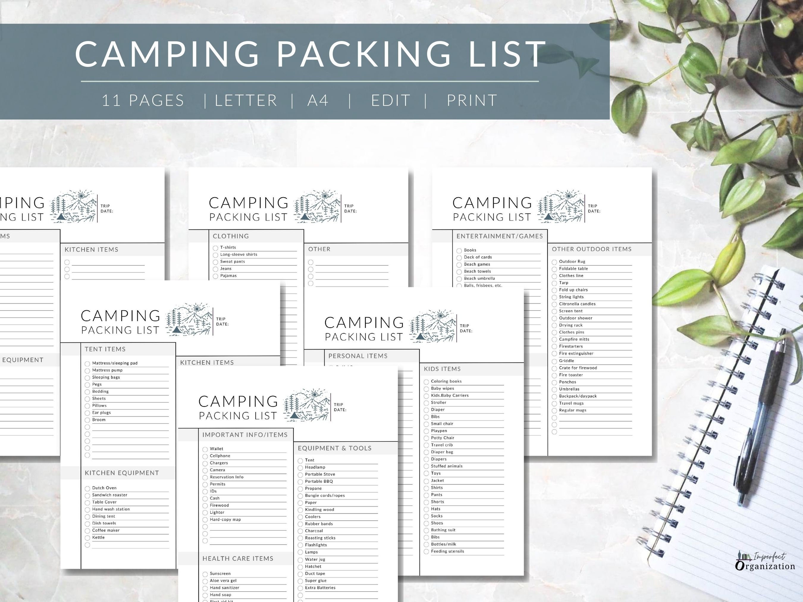 Camping Packing List | EDITABLE Camping Planner | Printable Camping ...