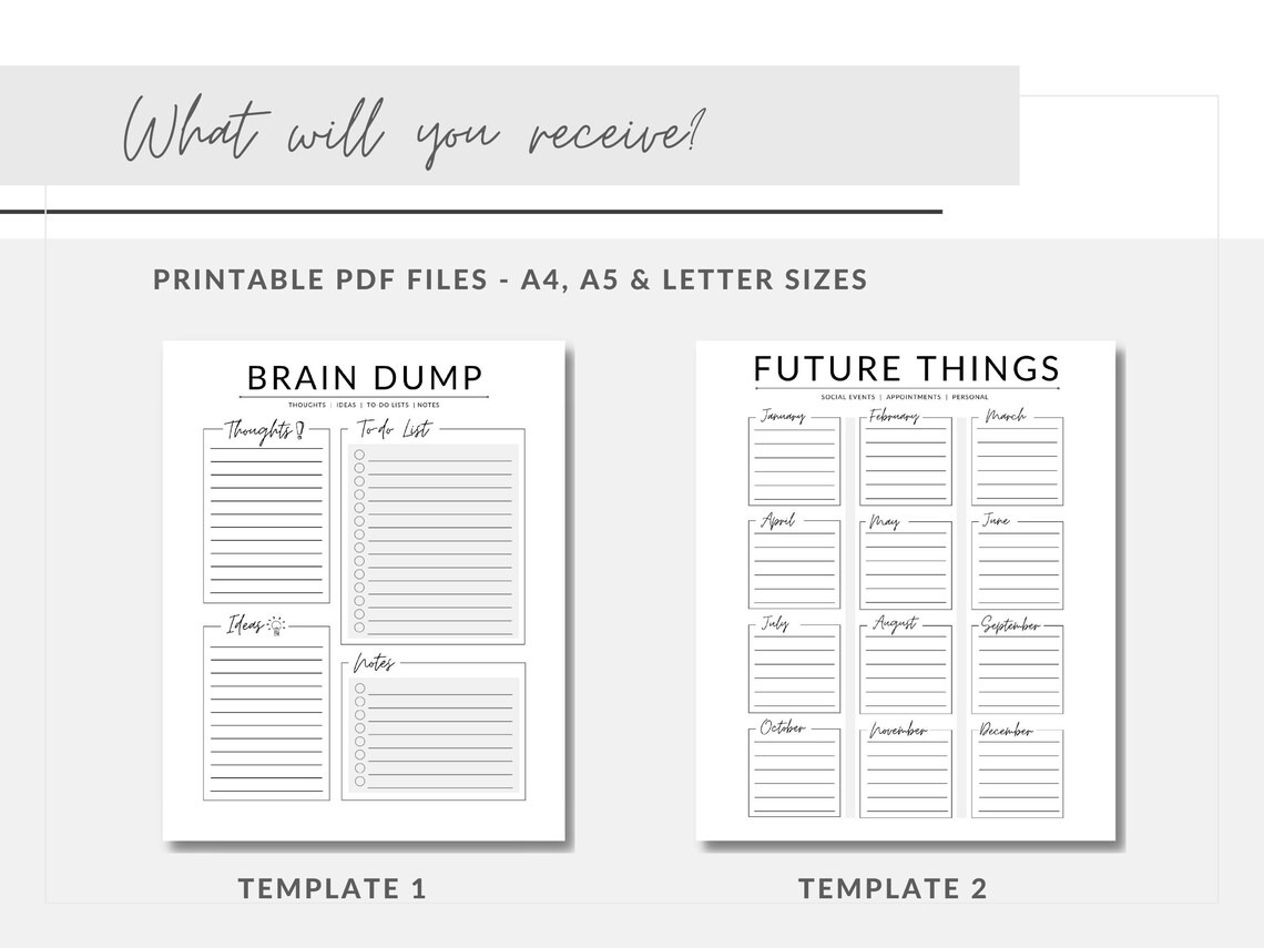 Brain Dump PDF Printable A4 A5 Letter Brain Dump Templates - Etsy